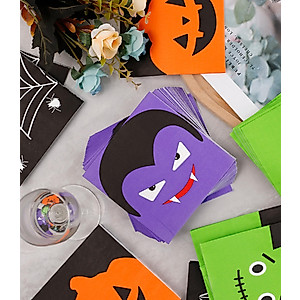 100 PK Halloween Cocktail Napkins - 4 Assorted Designs - 3-Ply Halloween Paper Napkins for Halloween Party Supplies Disposable Party Napkins Ghost Paper Beverage Napkins Bulk Kids Birthday