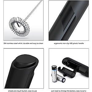 Electric Milk Frother Handheld with Stainless Steel Stand Battery Powered Foam Maker, for Coffee, Cappuccino, Latte, Matcha, Hot Chocolate, Mini Drink Mixer