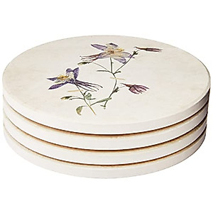 CoasterStone AS459 Drink Coasters, 4.25", Pressed Flowers
