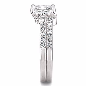 Charles & Colvard Created Moissanite 7mm Square Cut Bridal Ring Set for Women | 2.6 cttw DEW | Lab Grown | Solid 14K White Gold with Rhodium | Size 8