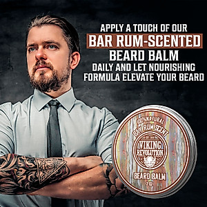 Viking Revolution Bay Rum Beard Balm - Beard Butter with Argan Oil, Beard Softener for Men with Jojoba Oil - Beard Moisturizer for Men with Beeswax - Beard Wax for Men (2oz, 1 Pack)