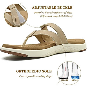 COFACE Womens Orthopedic Flip Flops Ladies Slip On Athletic Yoga Memory Foam Cushioned Recovery Walking Thong Sandals Summer Beach Pool Slippers Comfortable Plantar Fasciitis Arch Support Beige Size 8