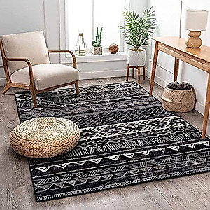 Calore Modern Faux Wool Area Rug Non-Slip Washable Living Room Rug Boho Neutral Indoor Carpet for Bedroom Dining Room (Black and White, 4'x5.3')