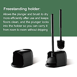 Eyliden Toilet Plunger and Brush, 2 in 1 Toilet Bowl Brush Plunger Set with Holder, Bathroom Cleaning Tools Combo with Caddy Stand (Black)
