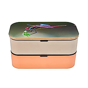 KOOLR Red Dragonfly Print Bento Box Adult Lunch Box With 2 Compartments Stackable For Work Picnic Leak Proof Bento Box