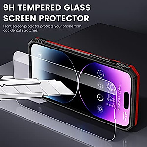 Maxdara for iPhone 14 Pro Max Camera Cover Case with Screen Protector, with Built-in 360° Rotate Ring Stand Magnetic Car Mount Cover Case for iPhone 14 Pro Max 6.7 inch, Red