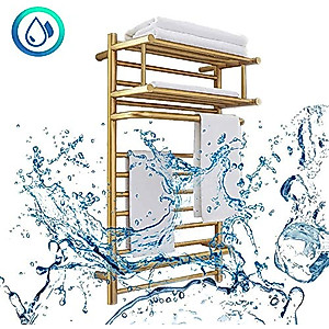 Bathroom Wall Heater Towel Warmers for Bathroom, Wall Mounted Electric Heated Towel Rack, 304 Stainless Steel Towel Dryer Rack Heated Towel Bars, Towel Rail Rack for Bathroom, Gold (Golden Hardwired
