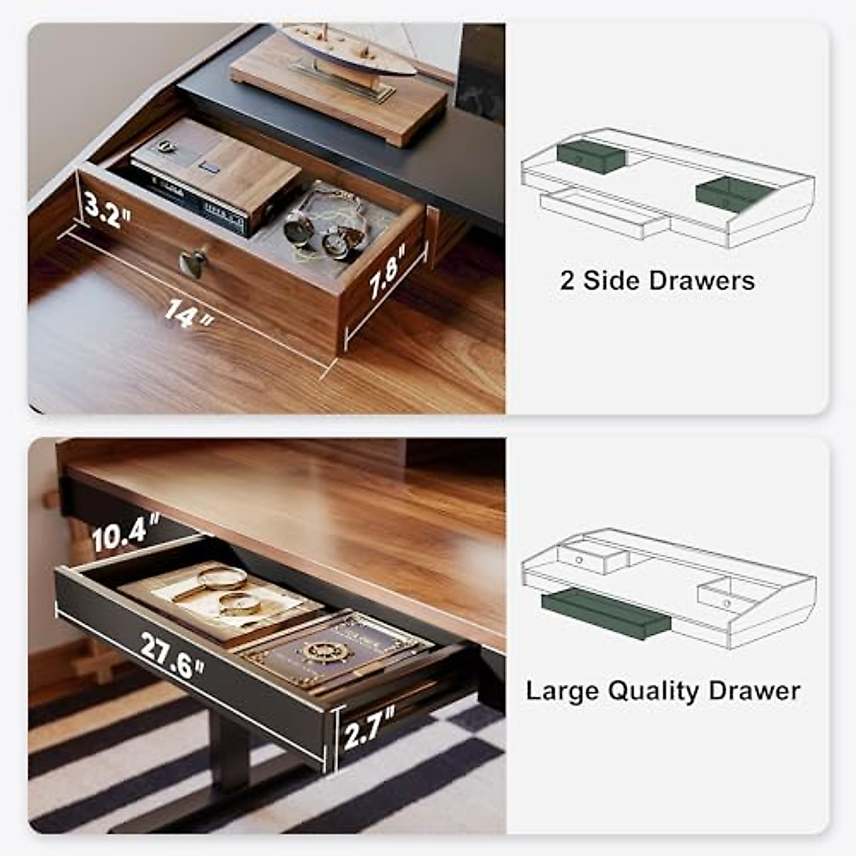 FEZIBO 55" Whole-Piece Standing Desk Adjustable Height with drawers, 55 x 24 inches Electric Adjustable Desk with Monitor Shelf, Sit Stand Rising Desk with baffle, Black Walnut