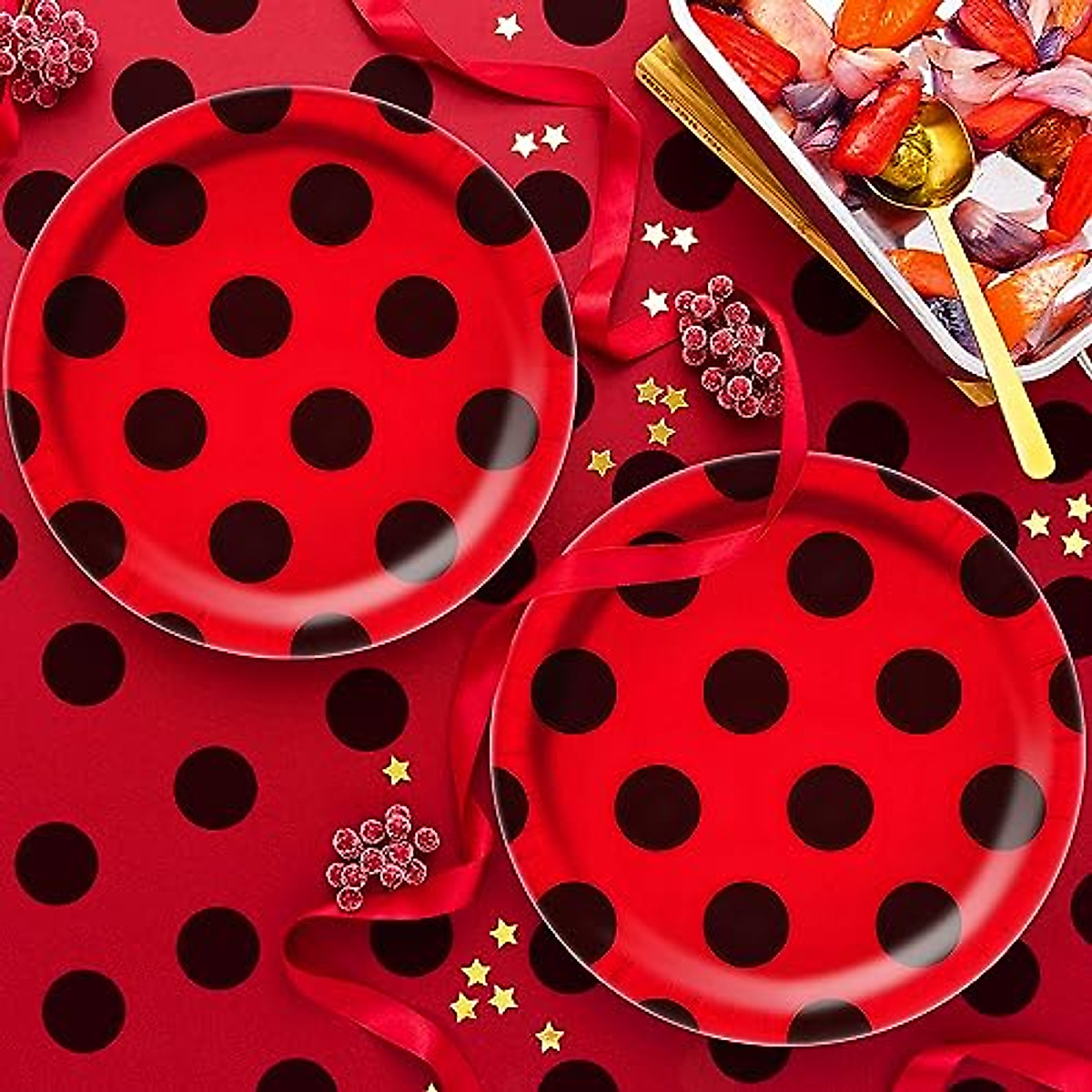 Menipros 30Pcs Ladybug Party Plates,Ladybug Birthday Party Supplies,Suitable for Girl's Birthday Party Decoration