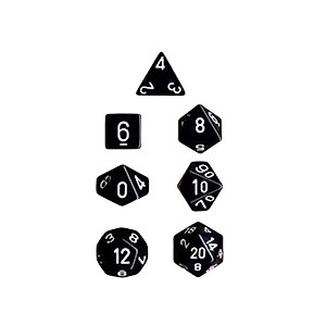 Chessex Dice: Polyhedral 7-Die Opaque Dice Set - Black with White