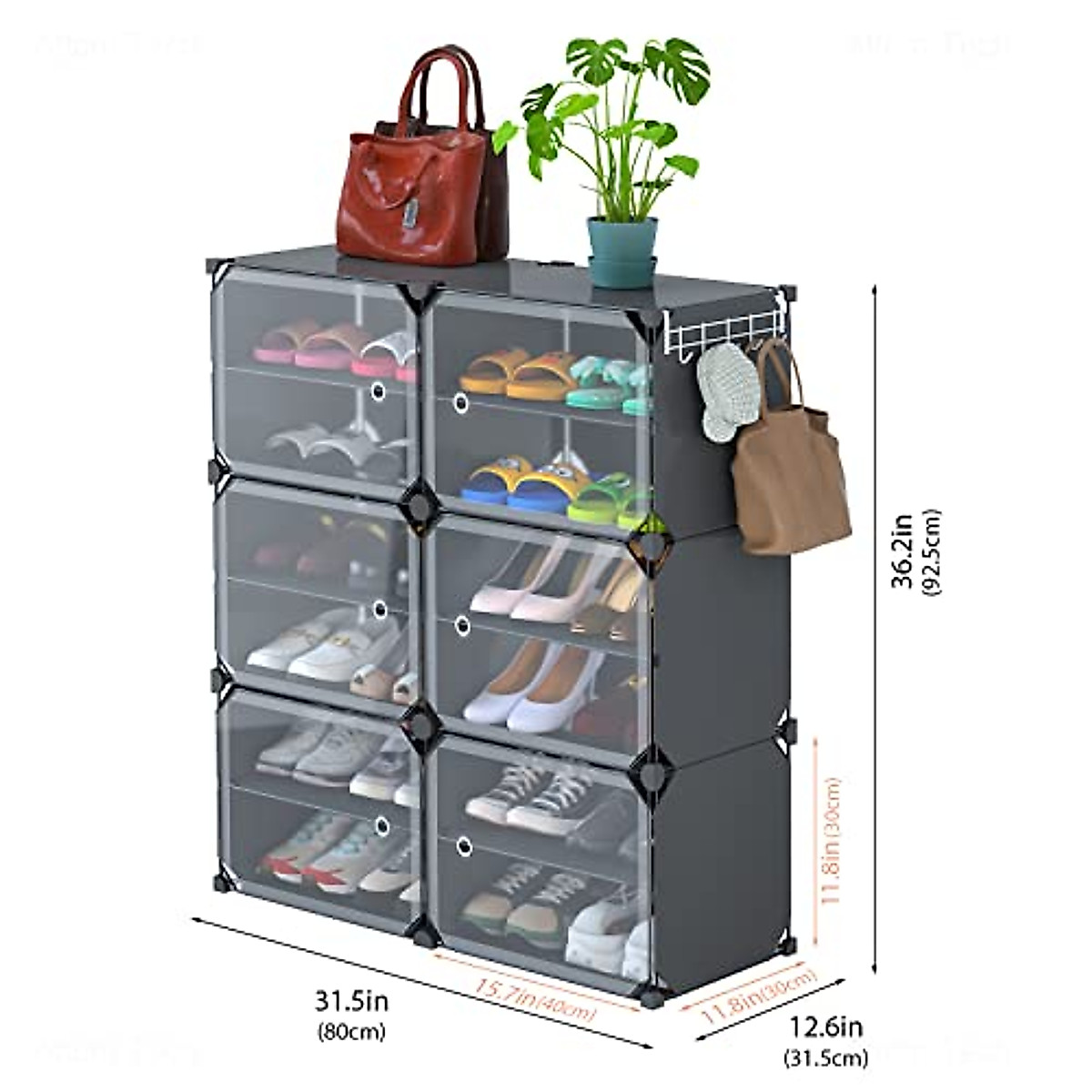 NiHome Shoe Rack Organizer Storage Bin Box - 24 Pairs Closet Shoe Storage with Doors- Stackable Plastic Shoe Storage Box - Free Standing Shoe Rack for Entryway Garage Bedroom