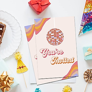 Soiceu Vintage Disco Party Invitations with Envelopes Set of 20 Boho Disco Dance Birthday Party Invites Fill in Blank