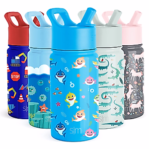 Simple Modern Baby Shark Kids Water Bottle with Straw Lid | Insulated Stainless Steel Reusable Tumbler for Toddlers, Boys | Summit Collection | 14oz, Baby Shark Friends