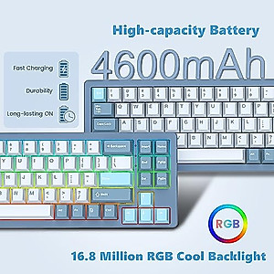 Womier S-K71 75% Gaming Keyboard, Aluminum Alloy Shell Wireless Mechanical Keyboard Bluetooth/2.4G/Wired Hot Swappable Pre-lubed Switches, Gasket Mounted RGB Keyboard, PBT Keycaps for Mac/Win, Blue