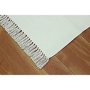 Casavani Indian Handmade Cotton Dhurrie Solid White & Beige Area Rug Boho Kilim Flat Weave Rug Indoor Hall Room Decor Carpet Throw Rugs for Bedroom Living Room Bathroom Balcony 5x5 Feet Square