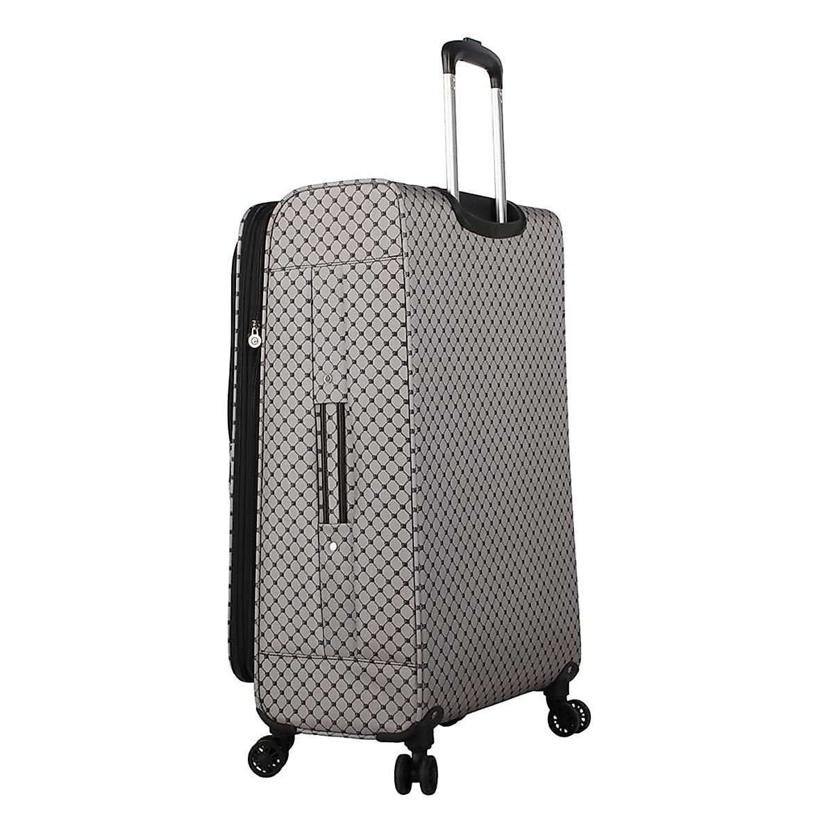 Steve Madden Designer Luggage - Checked Large 28 Inch Softside Suitcase - Expandable for Extra Packing Capacity - Lightweight Bag with Rolling Spinner Wheels (Noble Black/Grey, 28in)