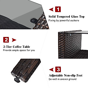 Tangkula 4 Piece Patio Furniture Set, Outdoor Wicker Conversation Set with Glass Top Coffee Table, All Weather Proof and Thick Cushions, Suitable for Porch, Garden, Poolside and Lawn (Red)