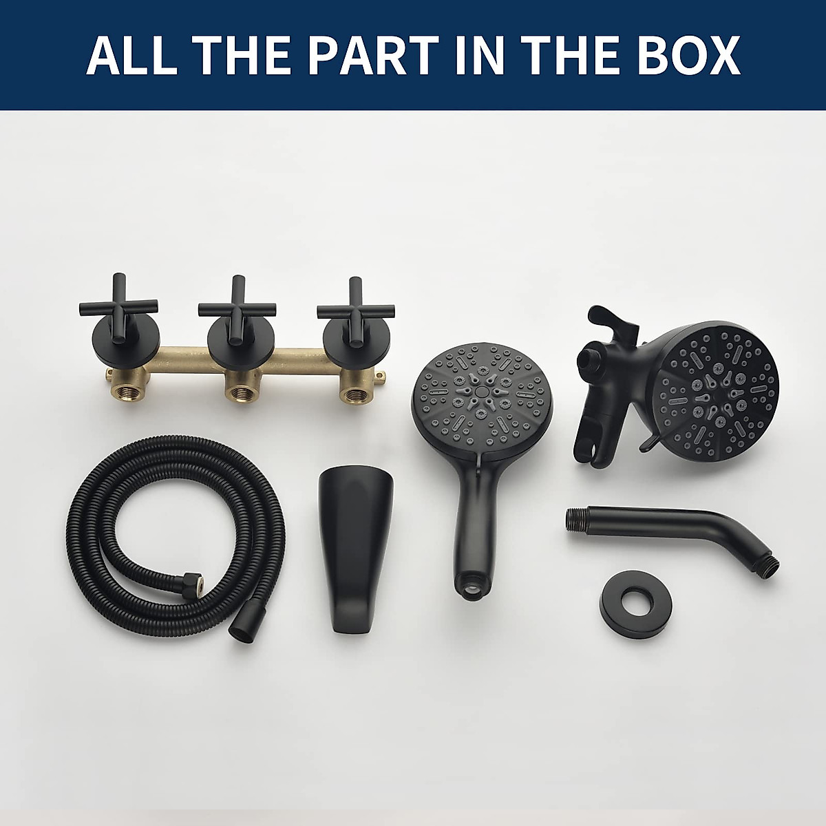 3 Handle Shower Faucet Set with Tub Spout Bathtub Shower Faucet Combo Set Shower System Complete Tub and Shower Trim Kit Matte Black Wall Mounted Shower Fixtures