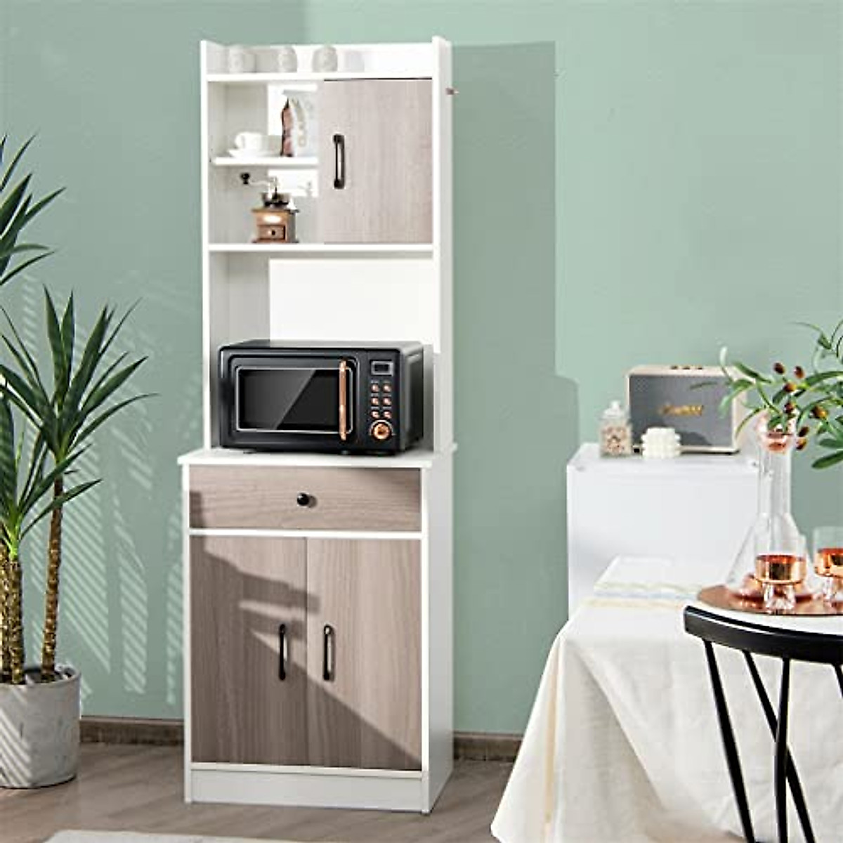 YDXNY Three Door 71" Kitchen Buffet Storage Cabinet with Trolley Adjustable Shelves Black/White (Color : E, Size : As Shown)