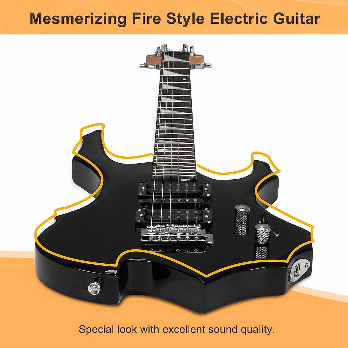 Glarry Cool Burning Fire Style Electric Guitar Christmas gift for Beginner Guitar Lover with Accessories Pack (Black)