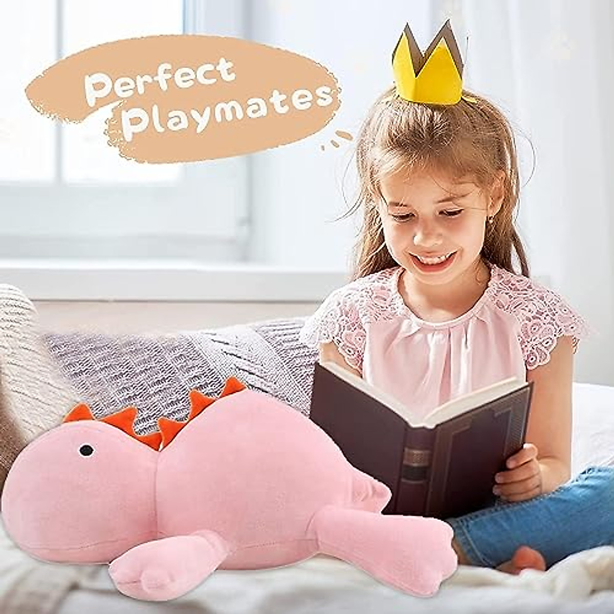 ABCPICK Weighted Dinosaur Plush, 24" Cute Pink Weighted Stuffed Animals for Anxiety Super Soft Weighted Plushies Sleeping Hugging Pillow Graduation Gifts for Girls Boys(Pink)