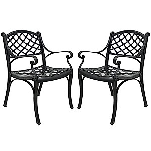 2 Pieces Cast Aluminum Patio Chair,Metal Outdoor Dining Chair with Armrest, Set of 2 All Weather Patio Armchairs,Outdoor Furniture Bistro Chairs for Lawn Porch Garden Backyard Poolside Deck,Black