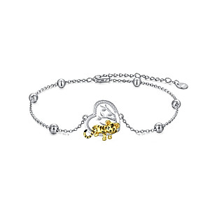 LONAGO 925 Sterling Silver Tiger Bracelet Tree of Life with Cute Tiger Bracelet for Women