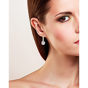 Hugitout Drop Dangle Earring for women, 14K Gold Plated Leverback Earrings with Cubic Zirconia Rhinestone Huggie Hoop Earings Fashion Jewelry for Girls