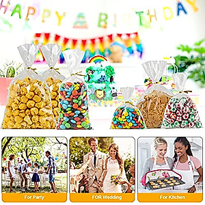Artby7 Easter Gift Bags 200 Pcs 6x10 Inch Clear Cello/Cellophane Easter Bags for Candy, Card, Stickers, Treat, Bakery, Cookie, Candies, Dessert, Party Favors with Gold Twist Ties
