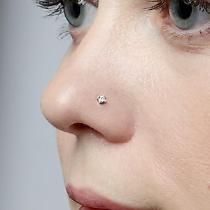 EternalDia 2.4mm Diamond Nose Stud/Lip Labret/Screw Ring Piercing Pin Bone 14Kt Gold 19 Gauge Diamond Nose Stud(GH/I1 I2) Straight nose rings