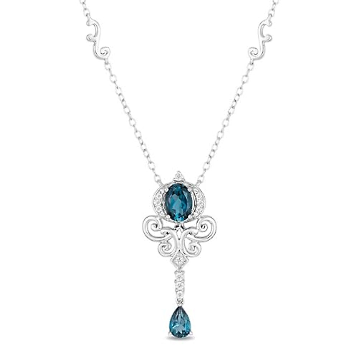 Jewelili Enchanted Disney Fine Jewelry Sterling Silver with 1/10 CTTW Diamond and London Blue Topaz Cinderella Necklace