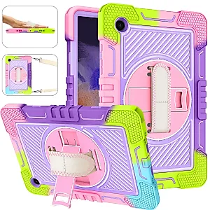 Hocase for Galaxy Tab A8 10.5" Case, with 360 Rotation Stand/Hand & Shoulder Strap, Heavy Duty Shockproof Rugged Rubber Hard Protective Case for Samsung Galaxy Tab A8 10.5" (2022) - Rainbow