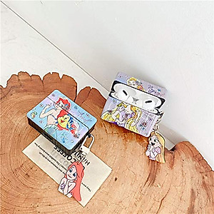 LUCKESSA Beautiful Girls Red Hairs Mermaid Princess Stripe Surface Earphone Case for AirPods Pro, Soft IMD Strong Protection Wireless Charging Earbud Cover Protective Skin +Mermaid Keychain