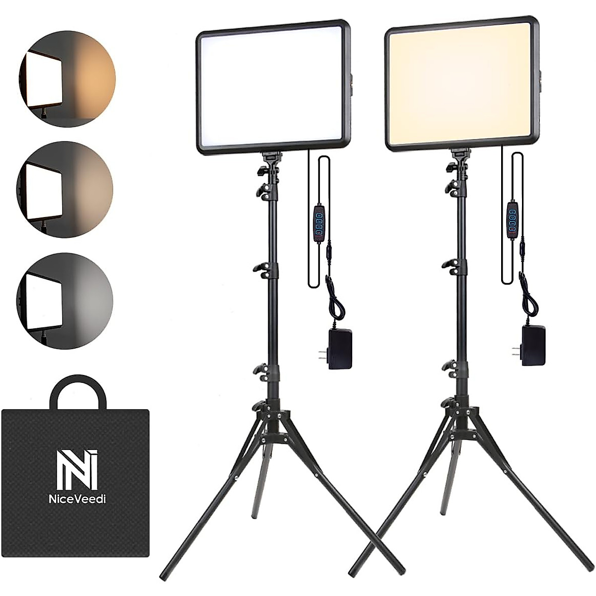 2-Pack Photography Lighting Kit, NiceVeedi 22W LED Video Light Kit, 2900-7000K Dimmable Studio Light with Tripod Stand, 73" Stream Light for Video Recording