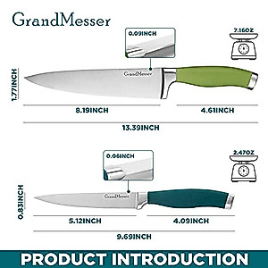 GrandMesser Chef Knife Set, 8" Chef's Knife & 5" Paring Knife with High Carbon German Stainless Steel Forging, Ergonomic Color Non-Slip Handle, Kitchen Knife with Gift Box.