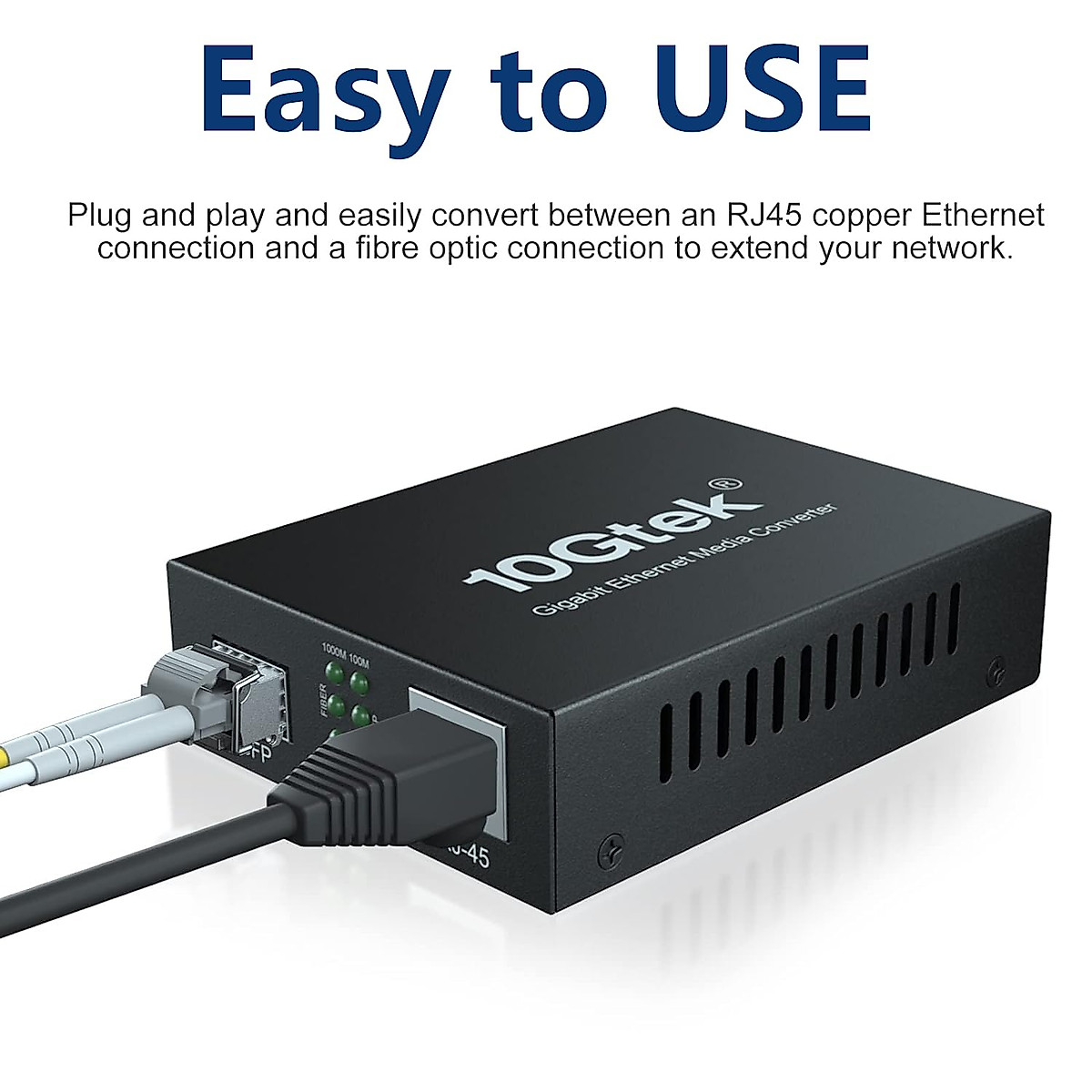 Gigabit Ethernet Media Converter, Multi-Mode Dual LC Fiber to Ethernet Converter with a 1000Base-SX Module, 1.25G Fiber to RJ45, 10/100/1000Base-Tx to 1000Base-SX, 850nm, MMF, up to 550m (1804ft)