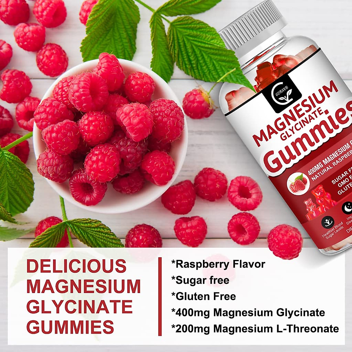 Magnesium Glycinate Gummies 400mg, Magnesium L-Threonate 200mg - Chelated Magnesium Potassium Complex Supplement with VitD, B6, CoQ10, Supports for Memory, Calm, Mood & Sleep - 60 Count (Pack of 2)