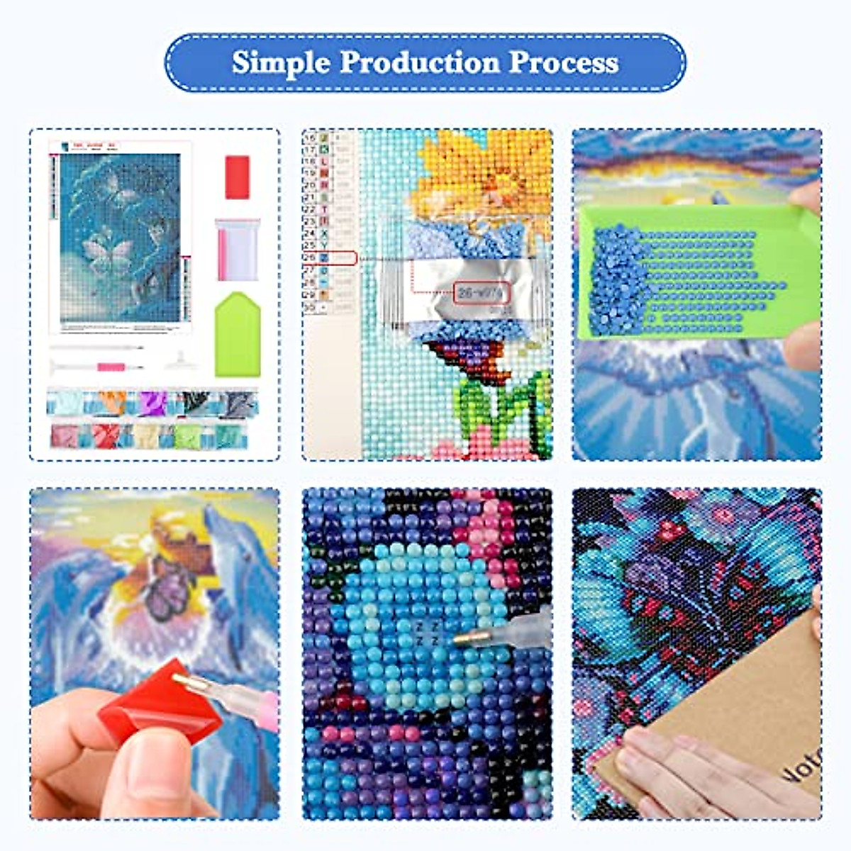 Lxmsja 5D Diamond Art Painting, Blue Tree Diamond Painting Kits for Adults, DIY Full Drill Crystal Rhinestone Butterfly Arts and Crafts, Gem Art Painting with Diamond Home Wall Decor (11.8X15.7inch)