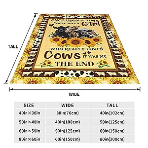 Cow Blanket Sunflower Cows Flannel Blanket for Girl Boy Farmhouse Fleece Blanket Super Soft Cozy Plush Fuzzy Blankets for Couch Sofa Bed Gifts for for Women Men Kids 60"x50"
