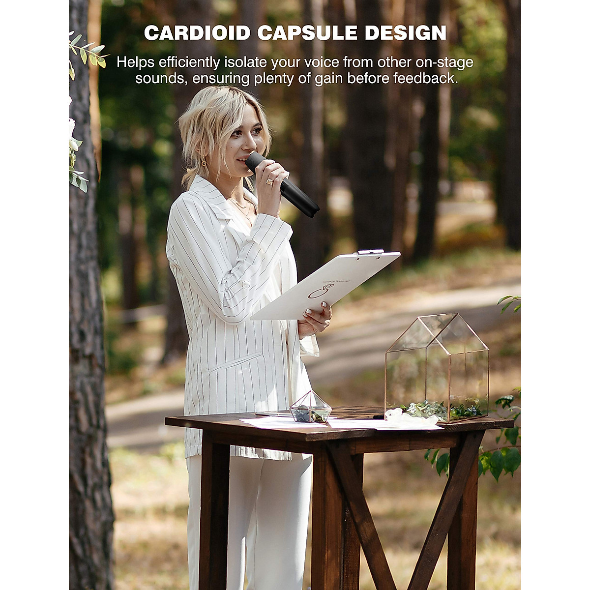 ARISEN Wireless Microphone System, Professional Karaoke Microphone UHF Dual Channel Handheld Microphone, 200ft Range Receiver and 2 Handheld Mic Set, Cordless Mic Systems for, Church, Wedding, DJ