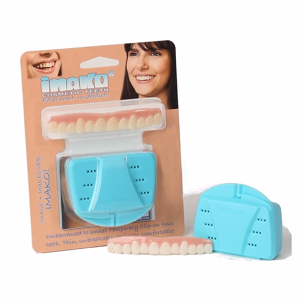 Imako Cosmetic Teeth 2 Pack. (Large, Natural) Uppers Only- Arrives Flat. Fit at Home Do it Yourself Smile Makeover!