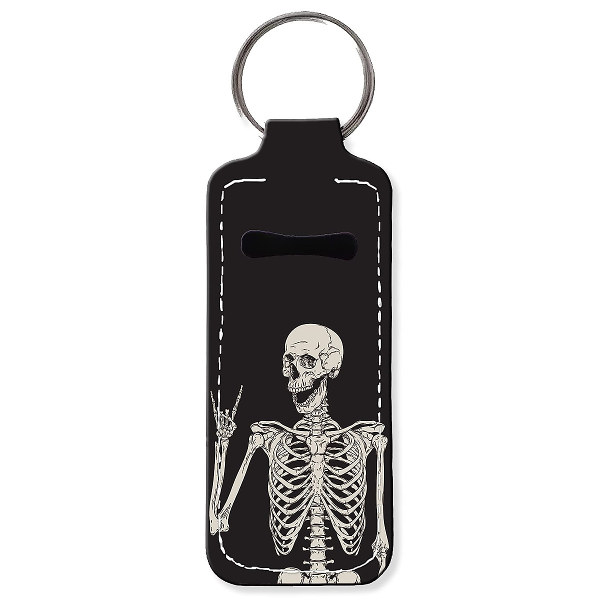 KLLRO RUO Chapstick Holder Keychain Fashion Lipstick Sleeve Lip Balm Portable Pocket Lip Gloss Tube Holder Clip-on Makeup Travel Accessories - Cool Skull Skeleton