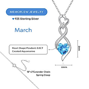 Blue March Birthstone Necklace for Women, Dainty Aquamarine Necklace Jewelry 925 Sterling Silver Heart Birthstone Gemstone Necklace Valentines Mothers Day Gifts for Her Wife Mom Anniversary Birthday Gifts for Women