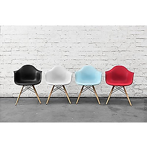 DHP C013701 Mid Century Modern Chair with Molded Arms and Wood Legs, Black