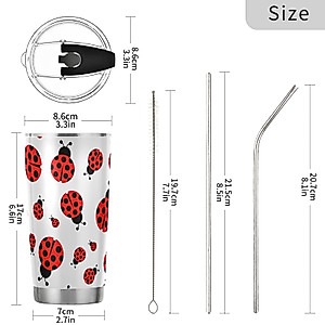 Yasala Tumbler Ladybug Cute Funny Insulated Coffee Cup Beverage Container Travel Mug with Straw and Lid Double Wall Stainless Steel 20oz BPA-Free for Sport, Back to School