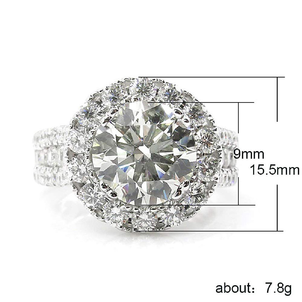 WYS Women's Classic Huge Analog Diamond Ring 9mm Round Brilliant Cubic Zirconia Wedding Engagement Band Sizes 6 to 10 (US Size 8)