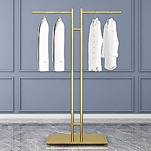 Gold Metal Pipe Clothing Rack,2 Rods Clothes Rack Garment Rack,heavy Duty Clothing Rack For Hanging Clothes,free-standing Close Organizer,clothing Store Display Stand(150x100cm(59x39inch), Gold B)