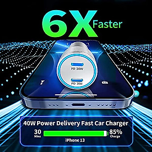 [Apple MFi Certified] iPhone Fast Car Charger, IDiSONCABLE 40W 2-Port PD 3.0 USB C Car Charger All Metal Cigarette Lighter Adapter with 2 Pack Type C to Lightning Cable for iPhone/iPad/Airpods Pro