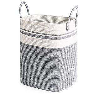 Goodpick Laundry Basket Square Laundry Hamper Tall Dirty Clothes Hampers for Laundry, Living Room, Nursery, Dorm Large Woven Storage Basket for Blankets, Toys, Towels, Yoga Mat Storage, 15"x 20", Grey