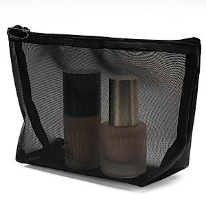 TOPASION Portable Mesh Makeup Bag with Zipper Small Travel Toiletry Bag Lightweight Cosmetic Pouch (Black 3 Piece Set)